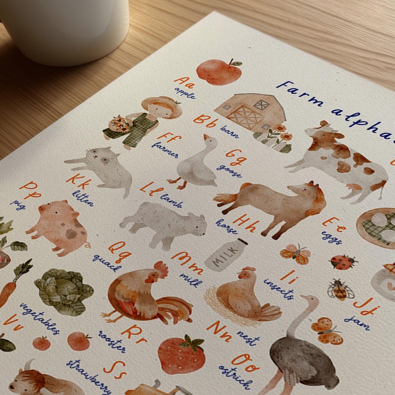 Farm Animals Alphabet for Kids, Kids Room Wall Art, (digital Download ...