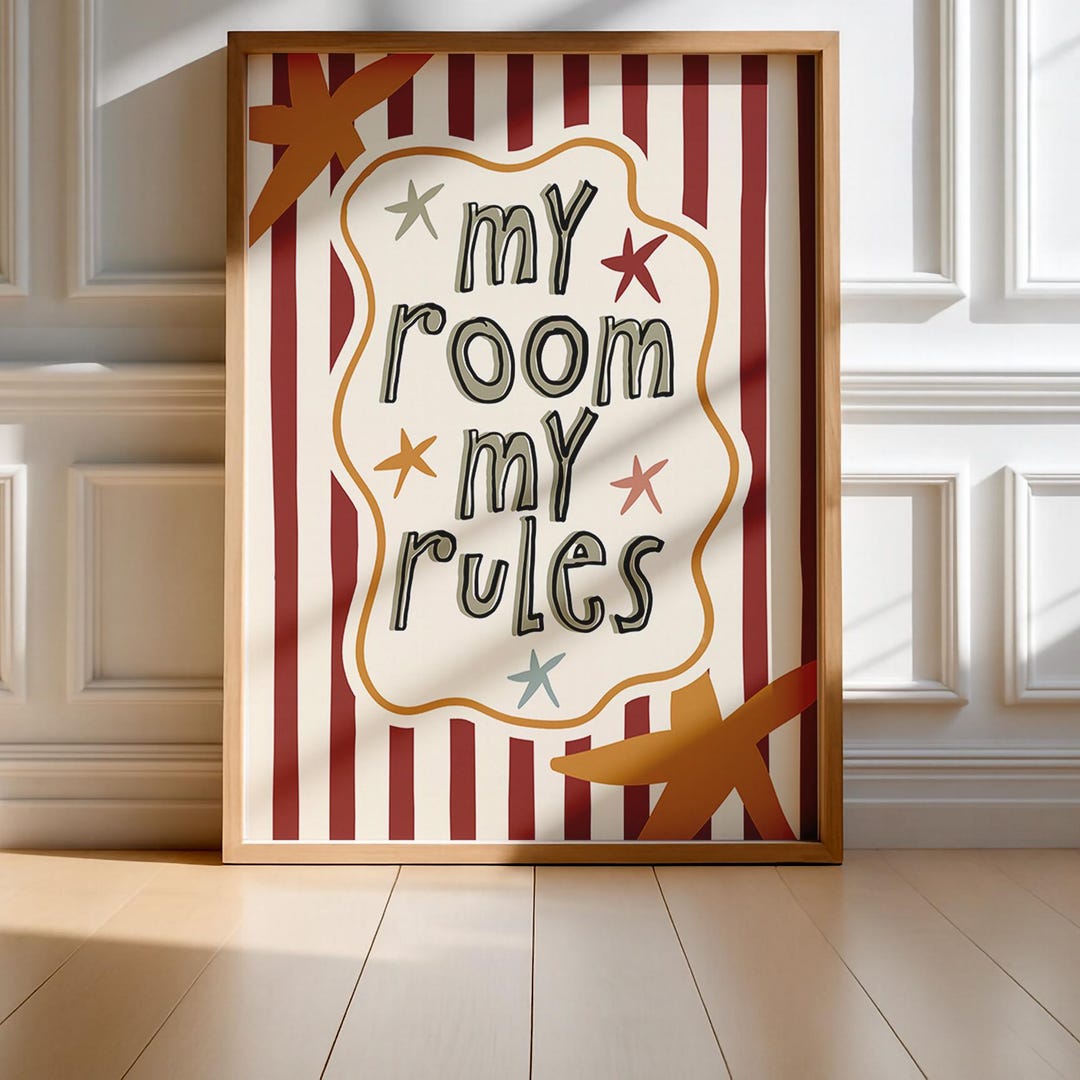 My Room My Rules Wall Art Print, Retro Kids Room Decor, Neutral Nursery ...