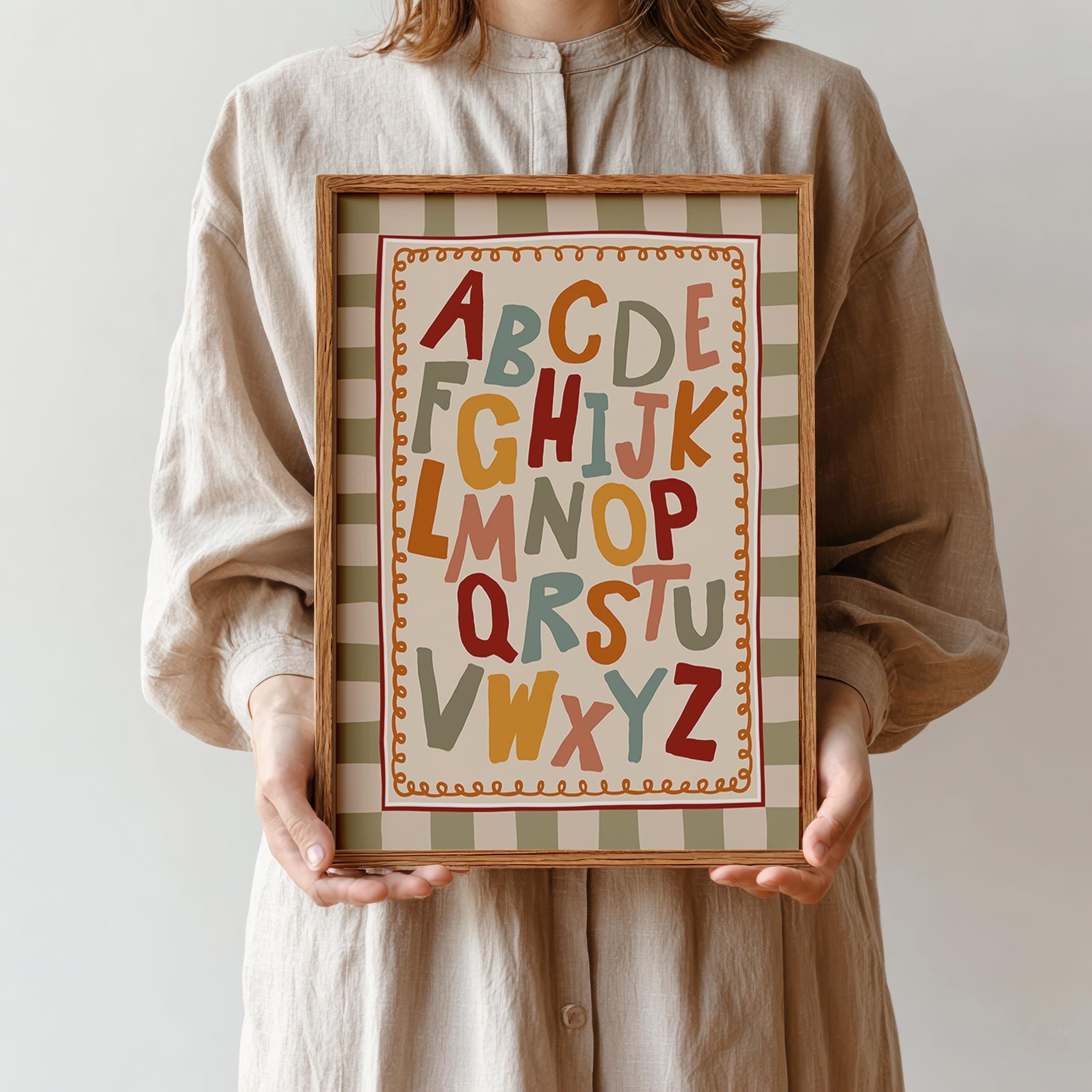 Light Green Alphabet Poster for Kids | Playroom Wall Art | Vintage ...