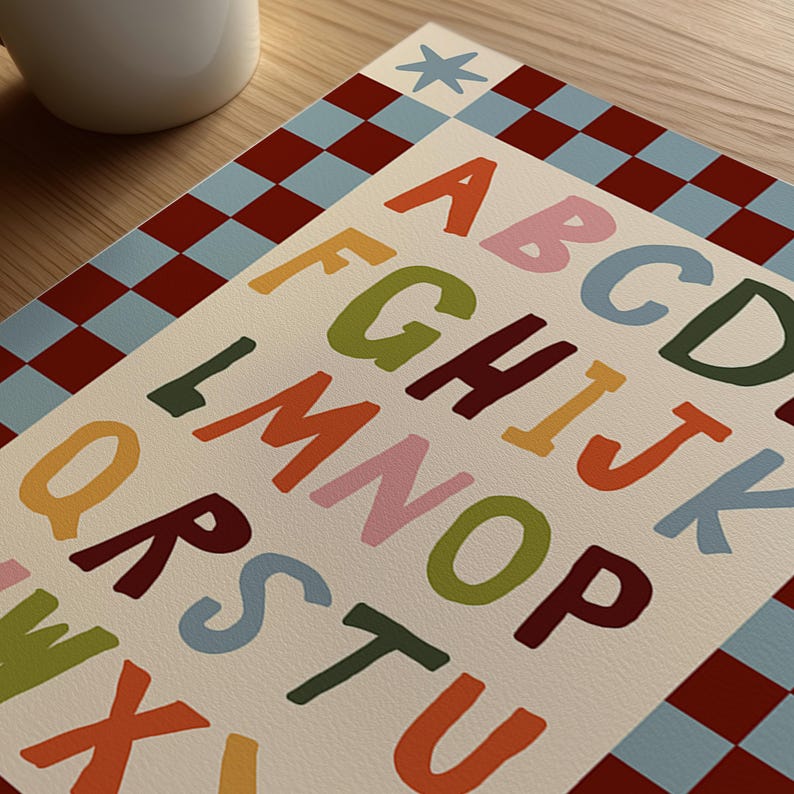 Colorful Alphabet Poster for Kids | Playroom Wall Art | Vintage Nursery ...