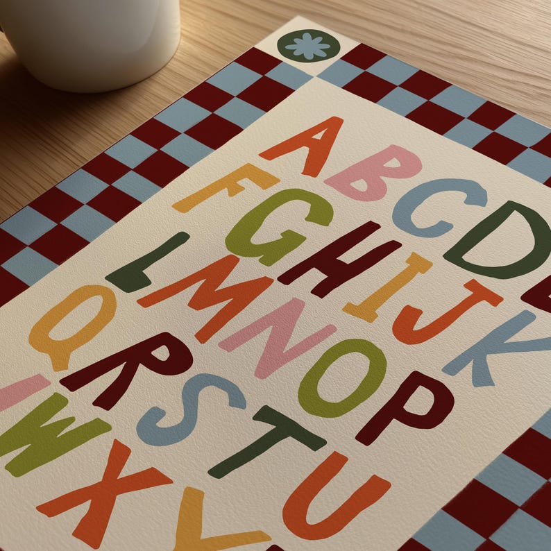 Colorful Alphabet Poster for Kids | Playroom Wall Art | Vintage Nursery ...