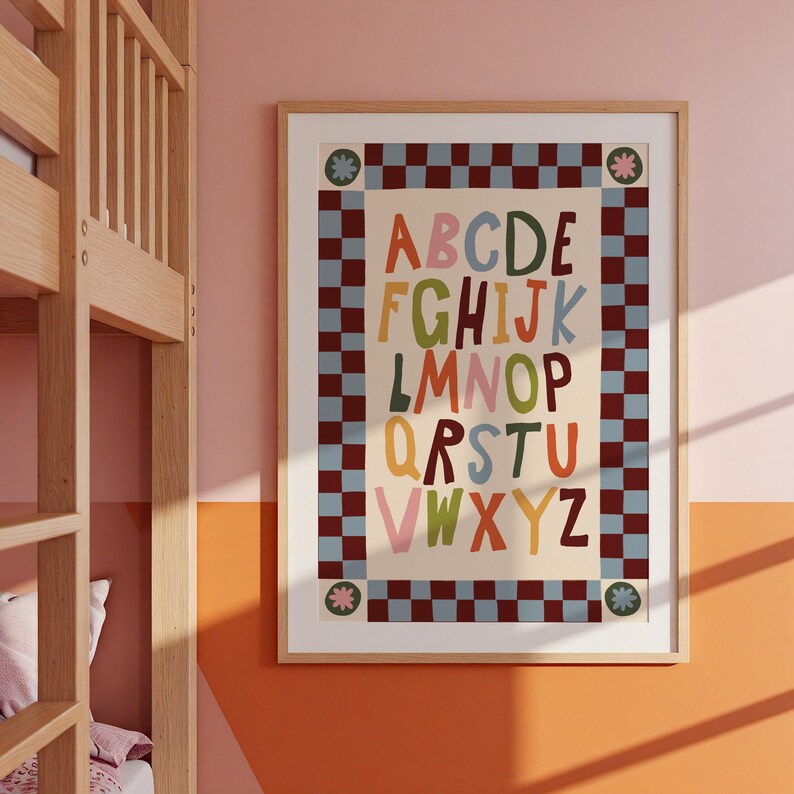 Colorful Alphabet Poster for Kids | Playroom Wall Art | Vintage Nursery ...