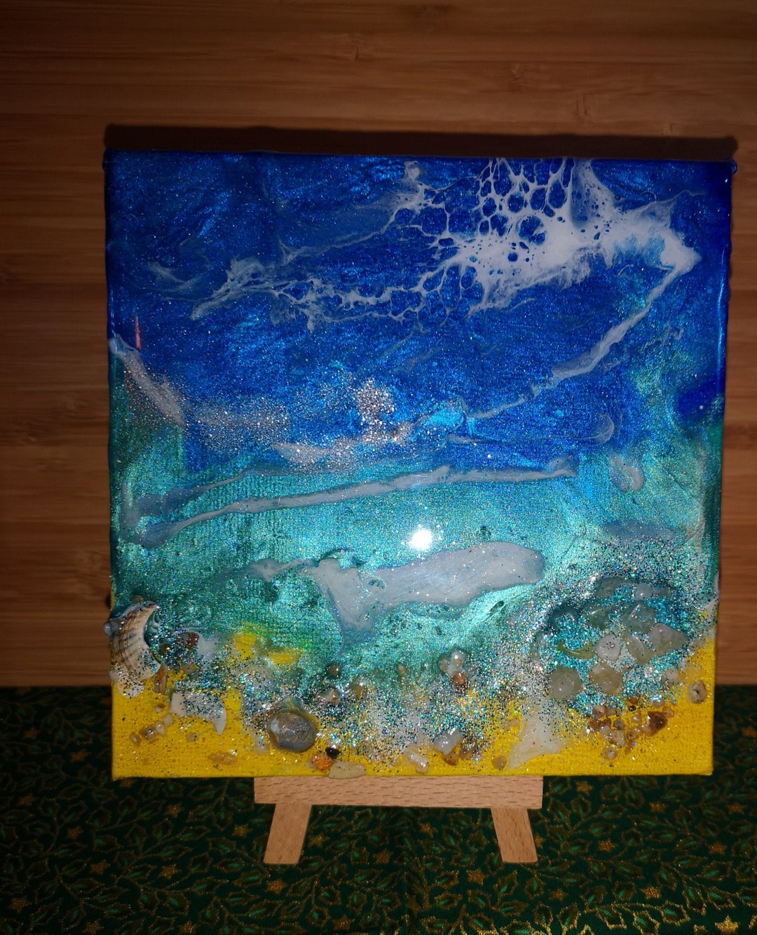 Resin Beach Art Mini Canvas Wales Shells Fluid Art - Etsy
