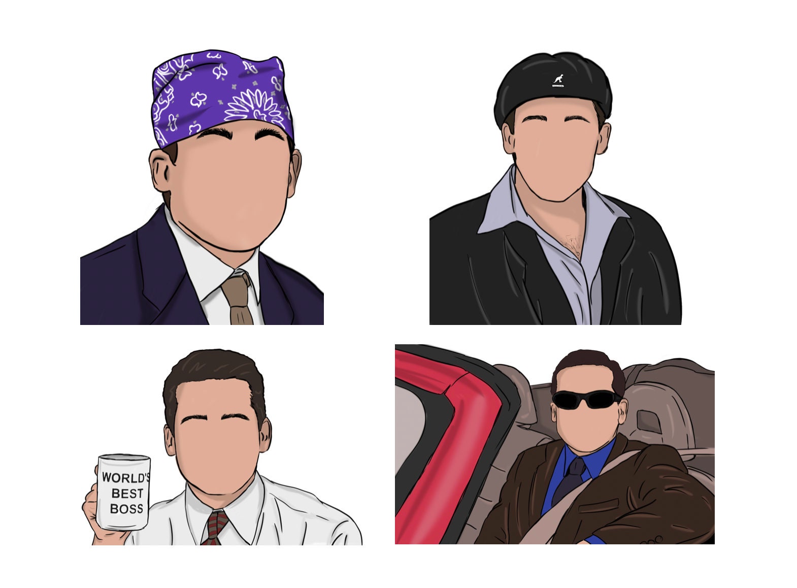 Michael Scott Office Hand Drawn Iconic Scene Stickers 4 Pack High ...