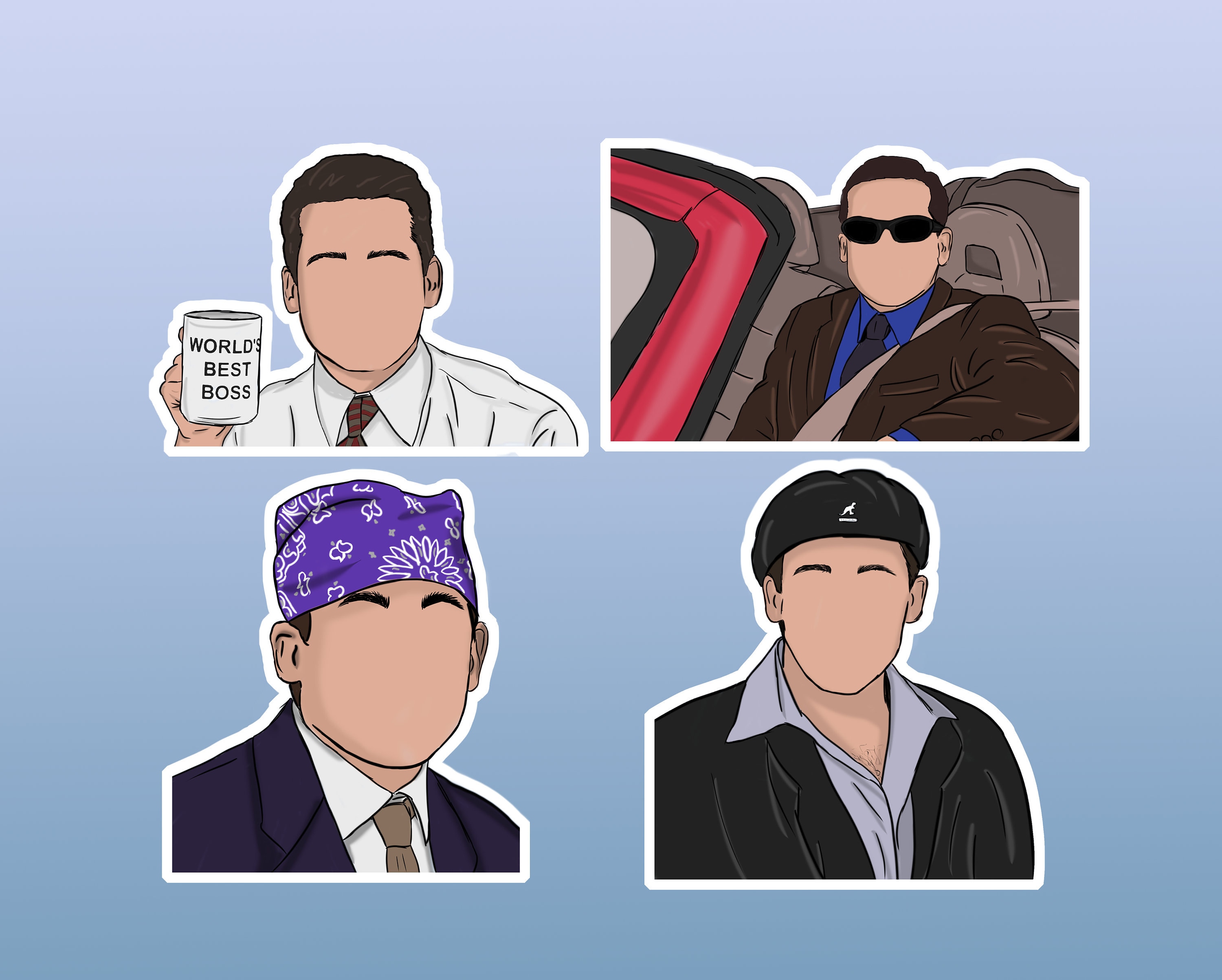 Michael Scott Office Hand Drawn iconic scene stickers 4 pack | Etsy