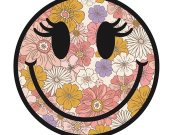 Groovy Spring Happy Face Png, Summer Spring Smile Face Png File, Retro ...