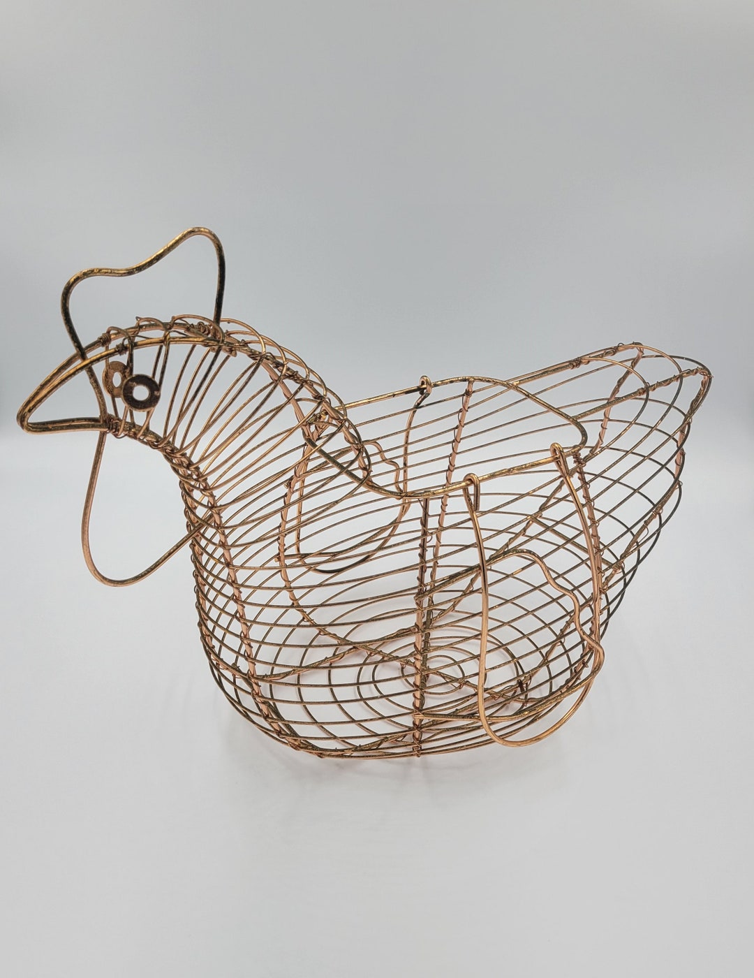 Vintage 1980s Copper Wire Chicken Basket, Chicken Shaped, Egg Gathering ...