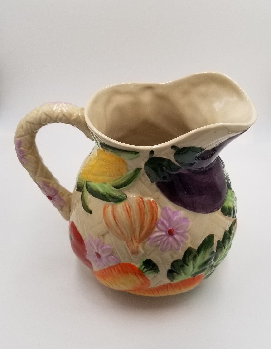 Vintage Ceramic Embossed Vegetable Pitcher - Etsy