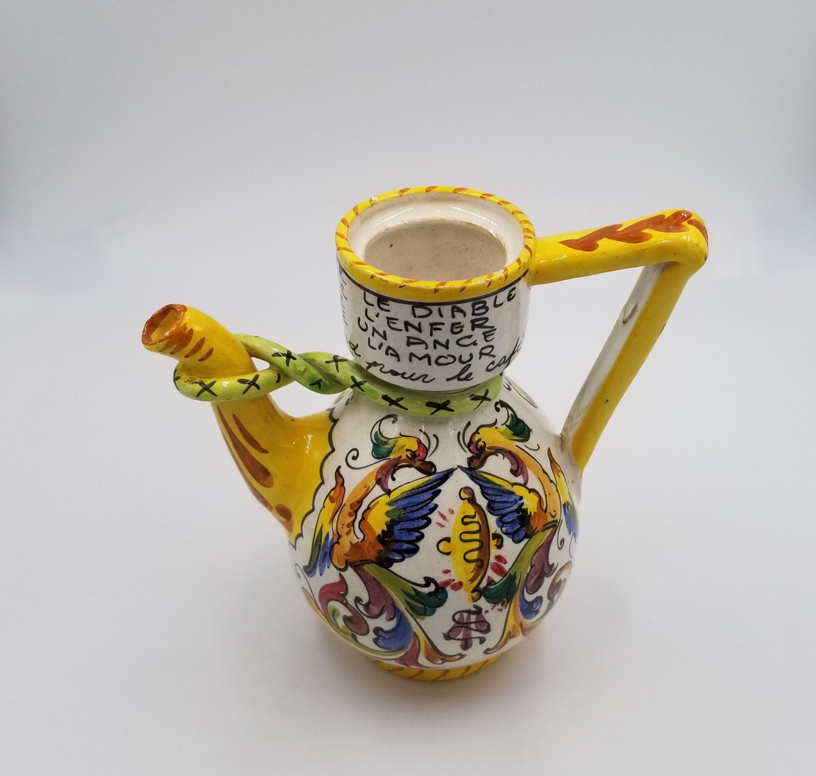 Italian Faience Majolica Pottery Coffee Pot With Talleyrand Quote ...