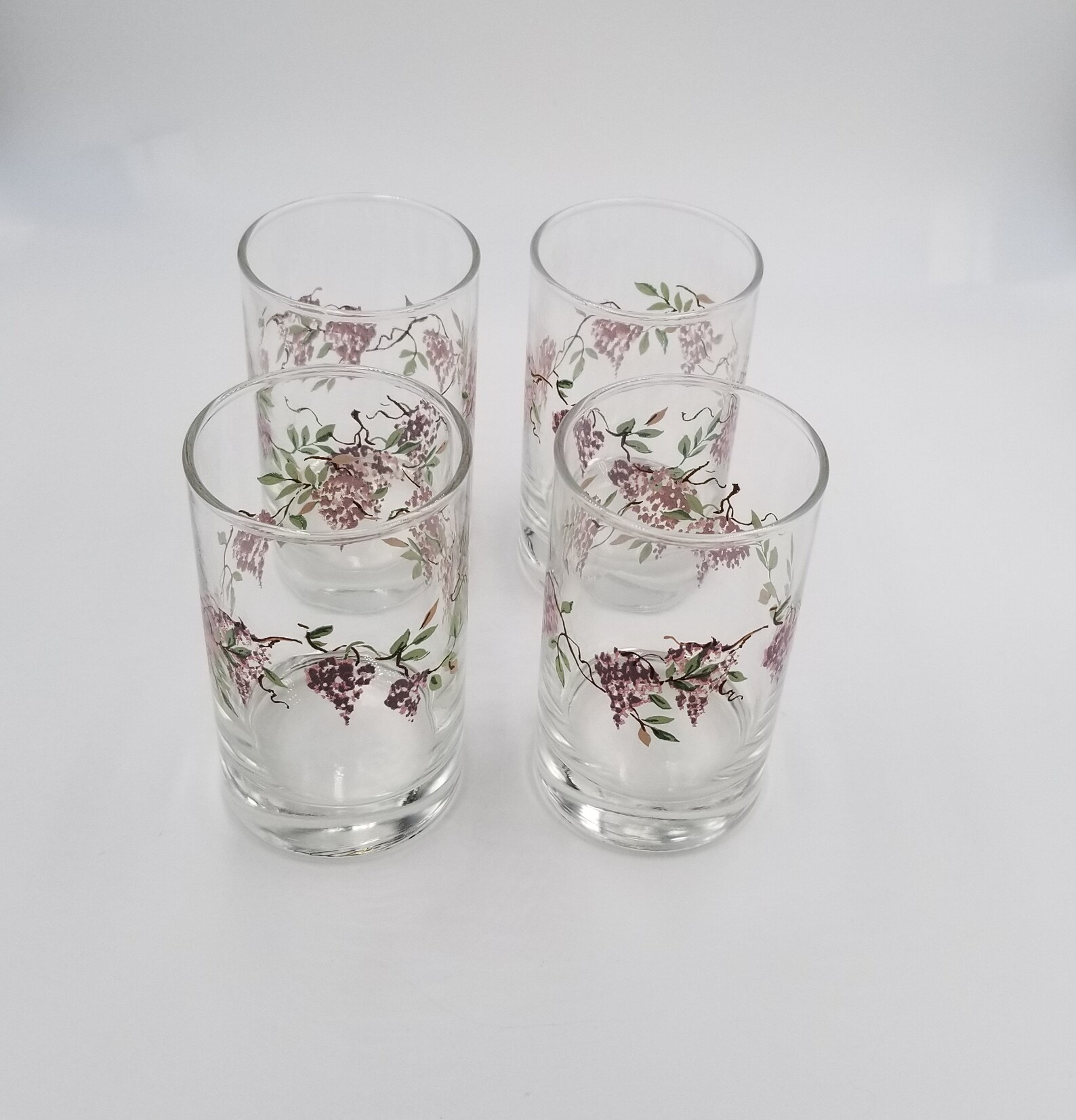 1970s Corelle Crisa Glass Tumblers With Pink Wisteria 2 - Etsy