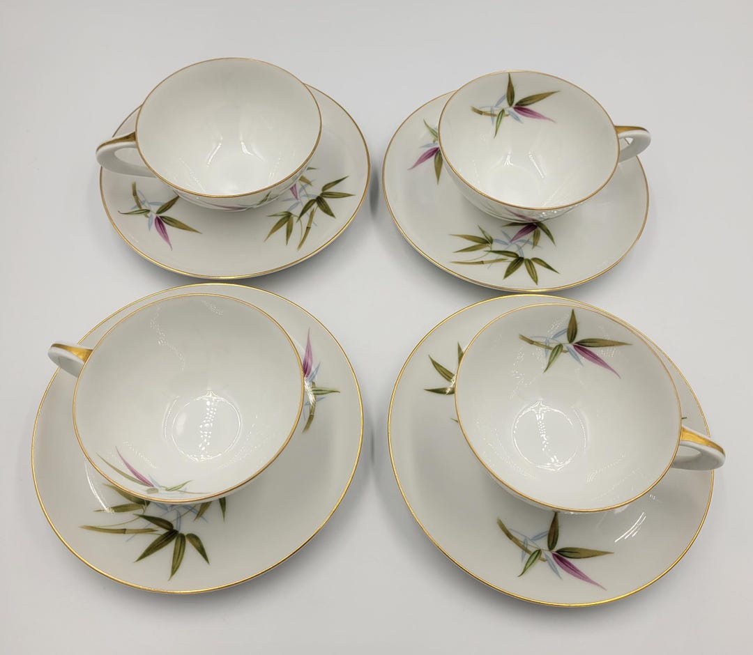1960s Sango Fine China Tea Cups and Saucers, Set of 4, Gold Trim ...