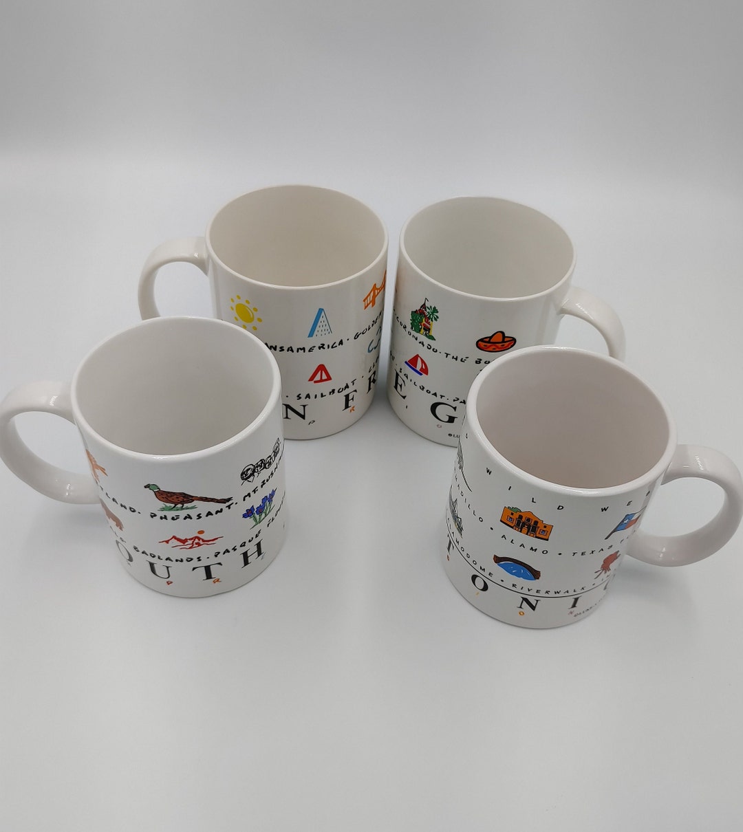 Landmark Souvenir Mugs, Set of 4, Porcelain, South Dakota, San Diego ...