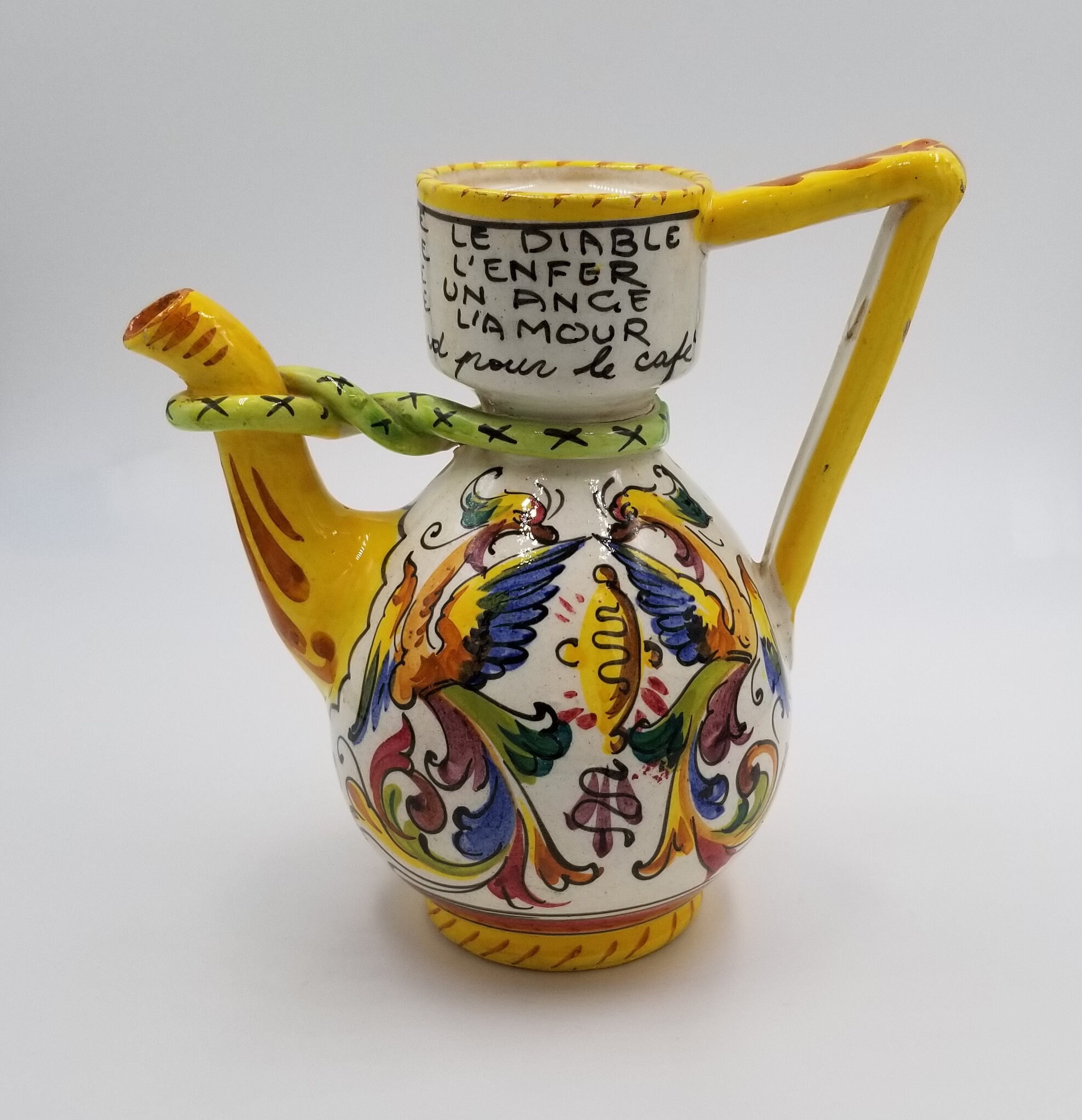 Italian Faience Majolica Pottery Coffee Pot With Talleyrand Quote ...