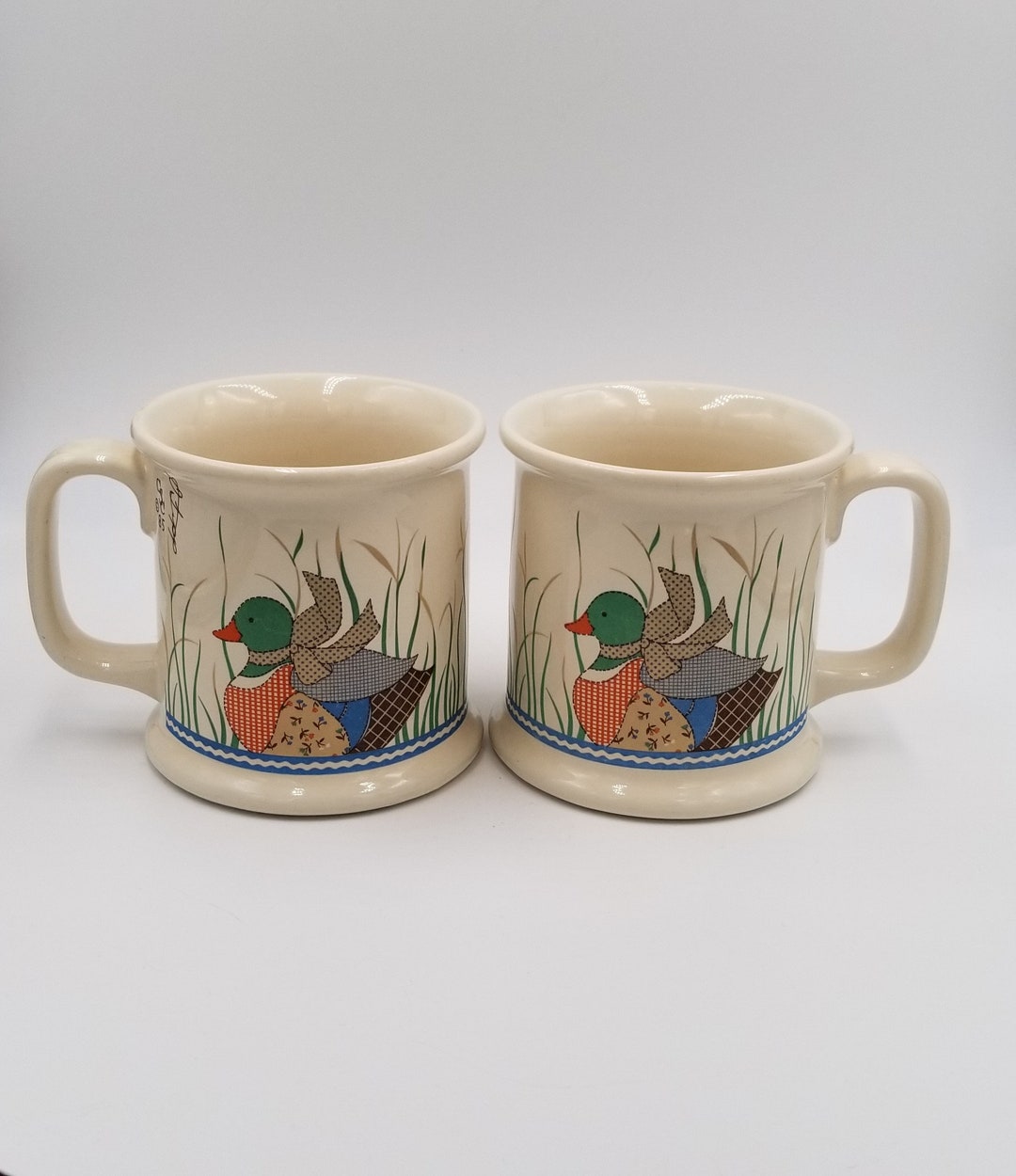 Vintage 1985 Patchwork Mallard Duck Coffee Mugs Art by D. - Etsy