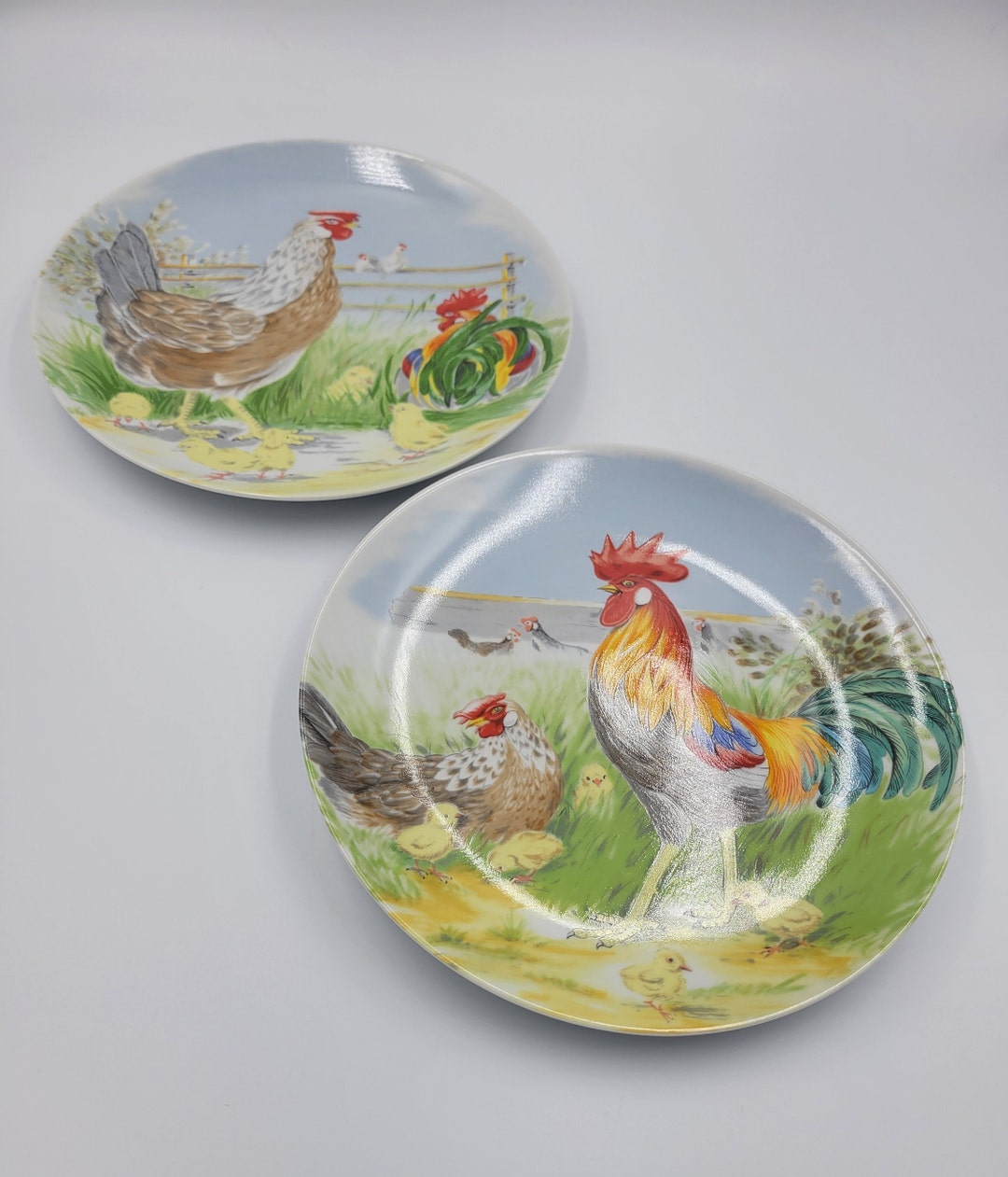 Artmark Chicago Limited Rooster and Hen Decorative Plates, Handpainted ...