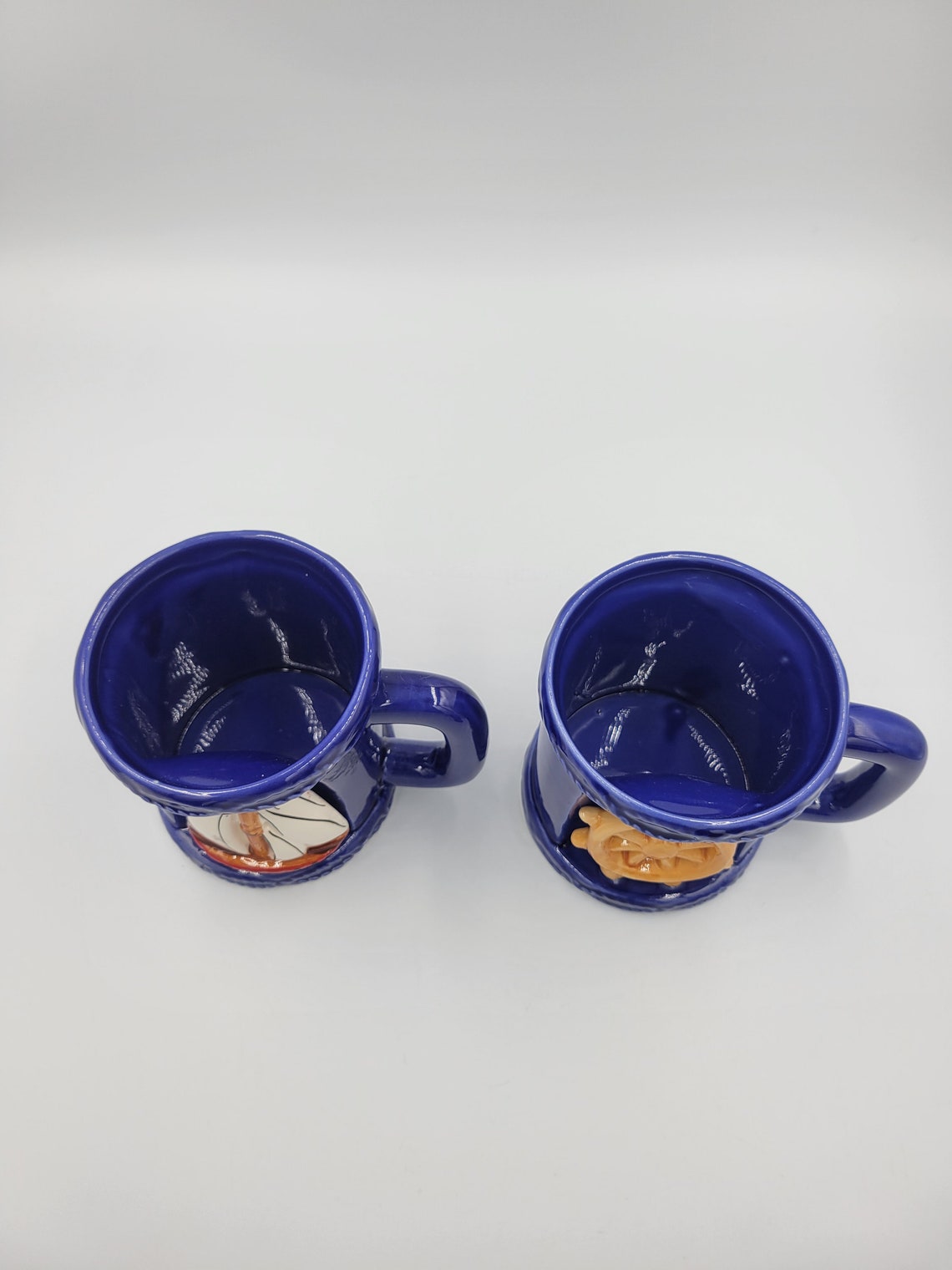 Vintage Cobalt Blue Nautical Coffee Mugs, Set of 4, With Porcelain ...