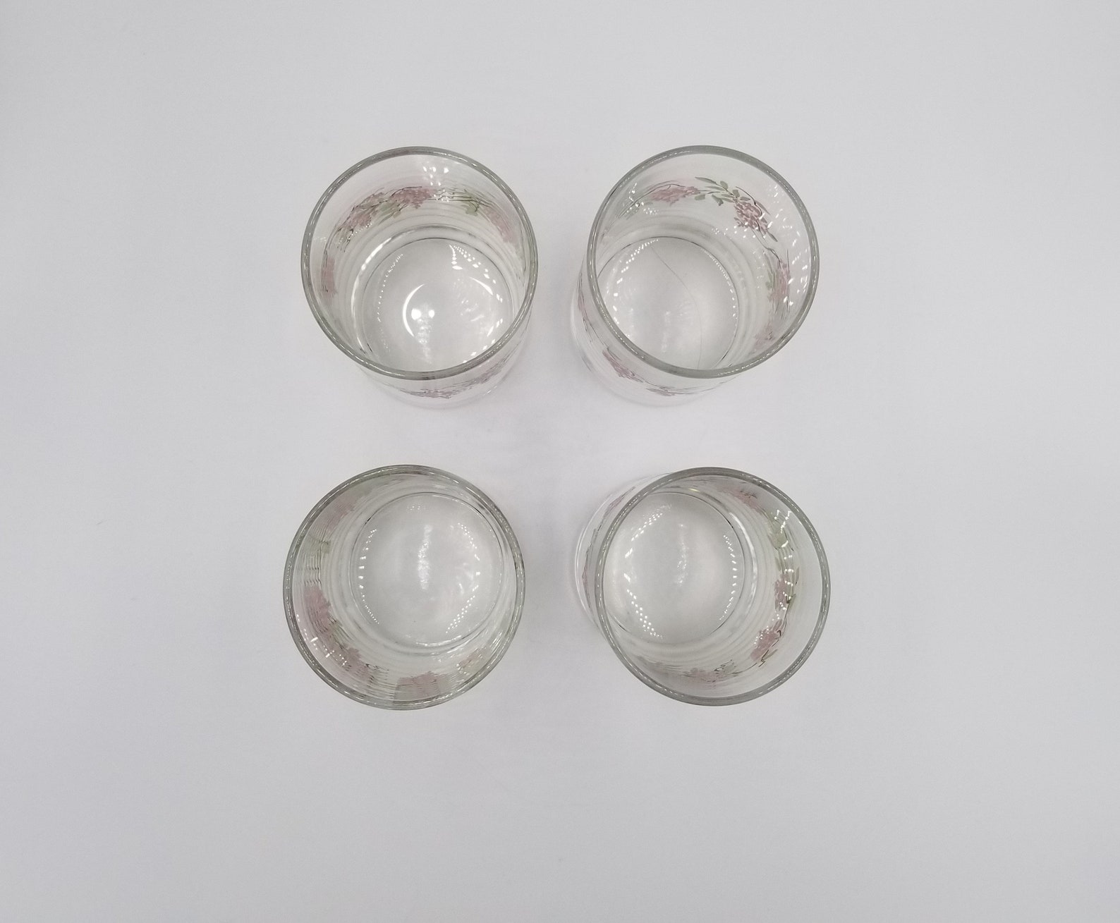 1970s Corelle Crisa Glass Tumblers With Pink Wisteria 2 - Etsy