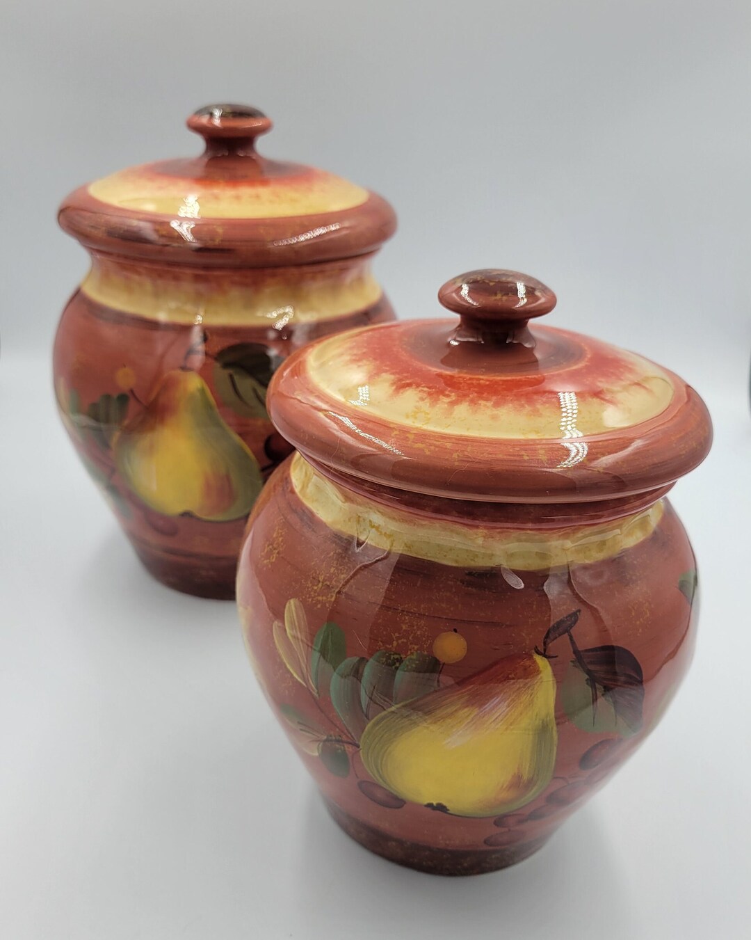 Certified International Canisters, Set of 2 , Warm Rust Tones, Pears ...