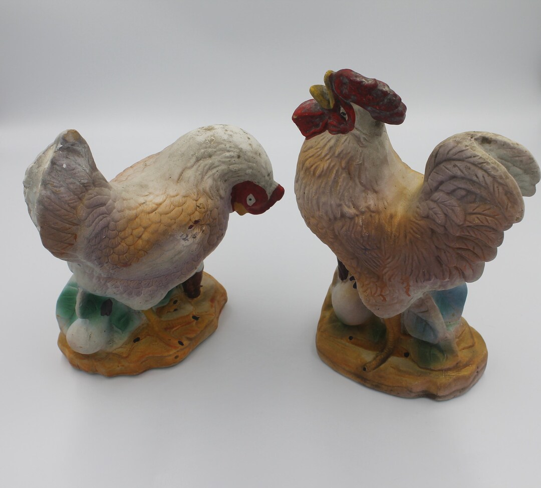 Vintage Ceramic Rooster and Hen Figurines, Rustic, Country Time Decor ...