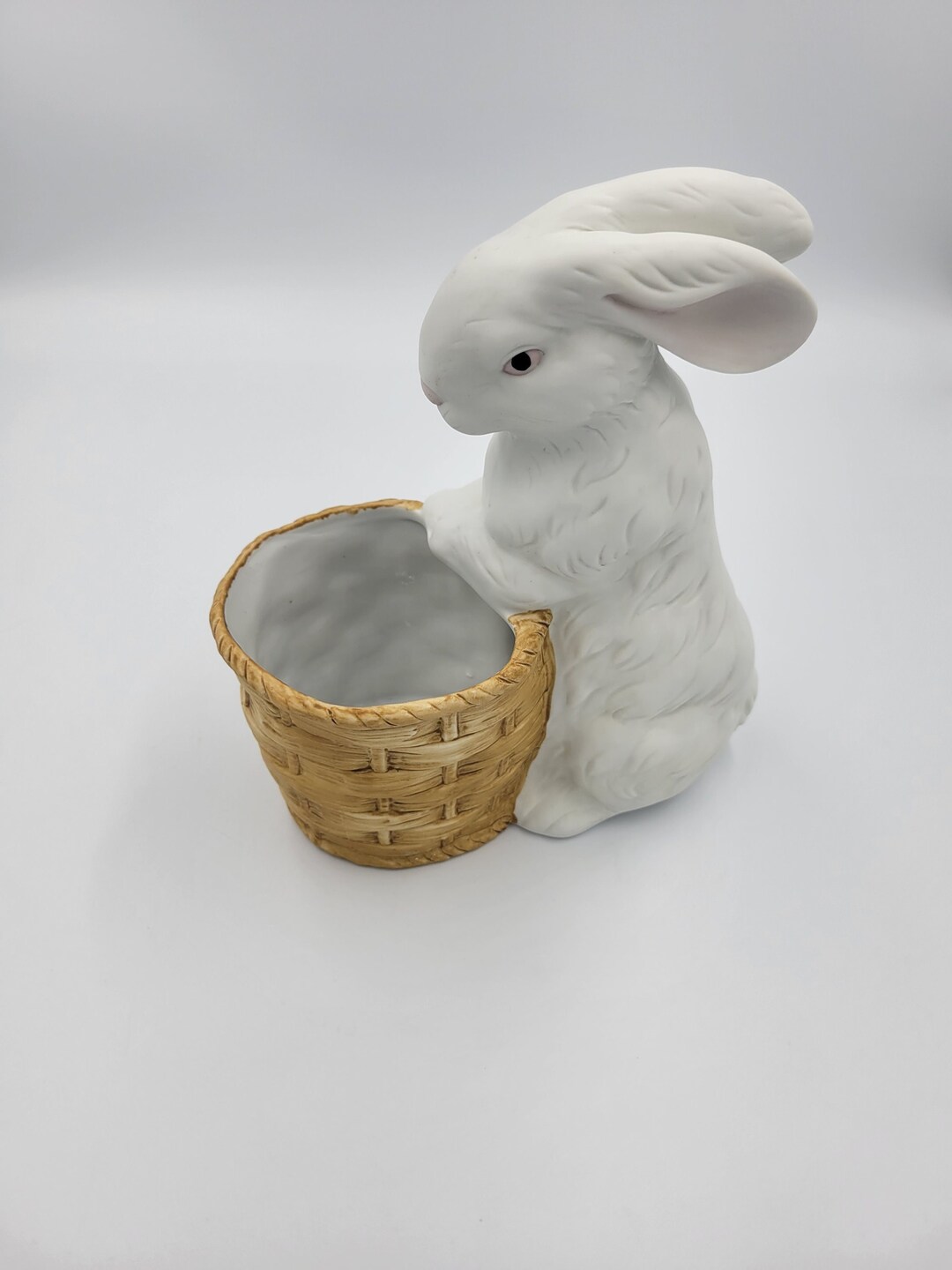 White Rabbit With Basket Candy Dish, Hobbyist Ceramic, Porcelain ...