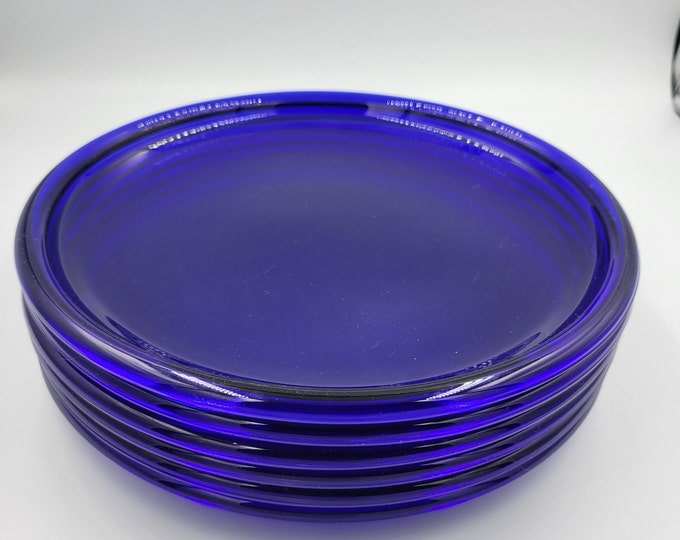 Glass Cobalt Blue Dinner Plates With Curved Lipped Rims, Country ...