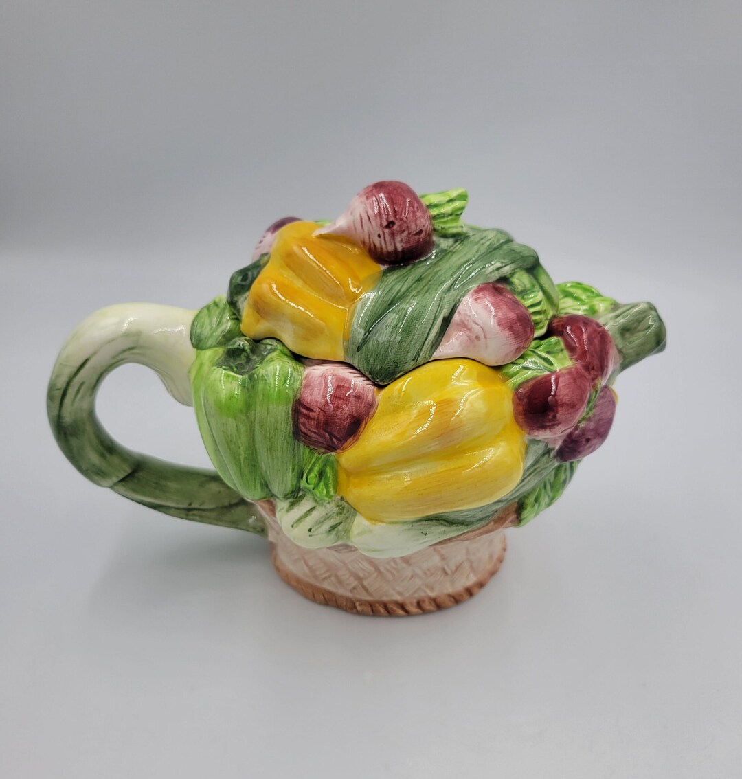 World Bazaar Majolica Ceramic Vegetable Pitcher, Matching Tea Pot, SOLD ...