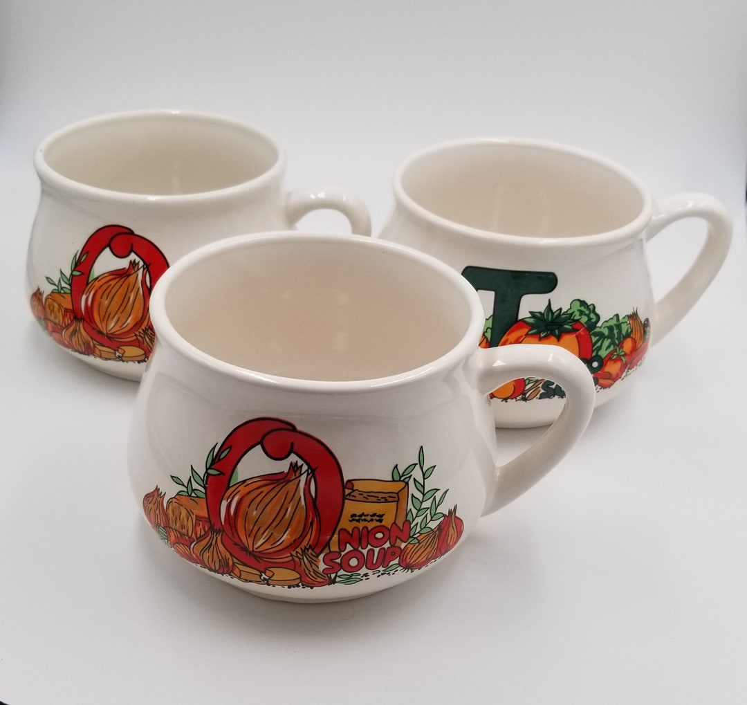 Vegetable Soup Mugs, Set of 3, 2 Onion and 1 Tomato - Etsy