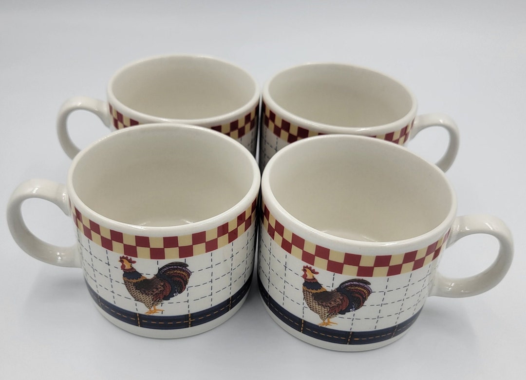 2000 Oneida Majesticware Calico Rooster Coffee Mugs, Set of 4, Country ...