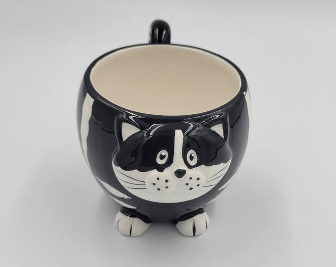 Pier One Imports Handpainted Dolomite Chubby Cat Coffee Mug, Microwave ...