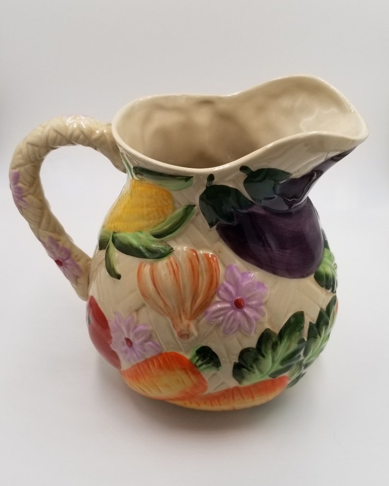 Vintage Ceramic Embossed Vegetable Pitcher - Etsy