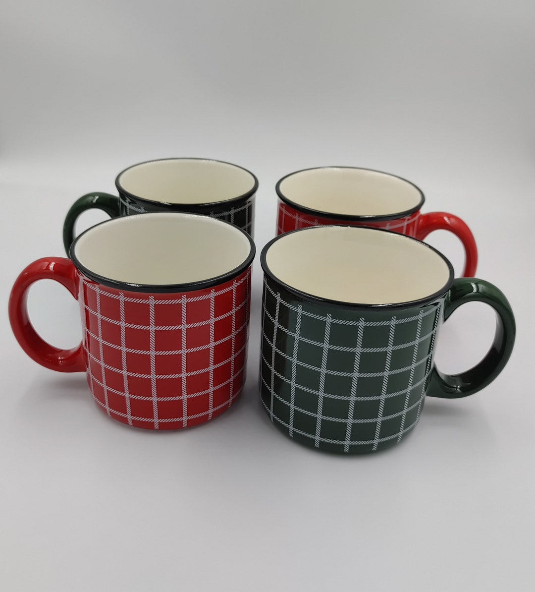Hallmark Movie Channel Mugs, Red and Green Buffalo Check, Set of 4, for ...