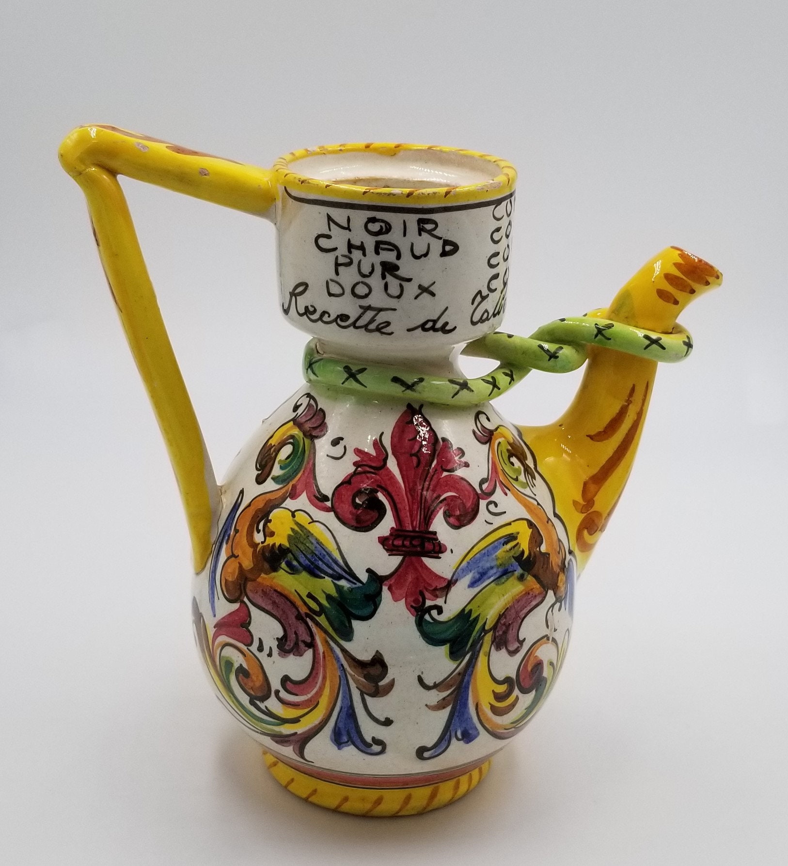 Italian Faience Majolica Pottery Coffee Pot With Talleyrand Quote ...