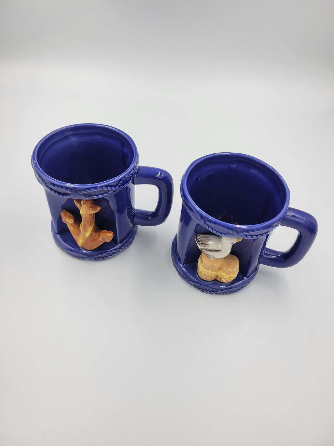 Vintage Cobalt Blue Nautical Coffee Mugs, Set of 4, With Porcelain ...