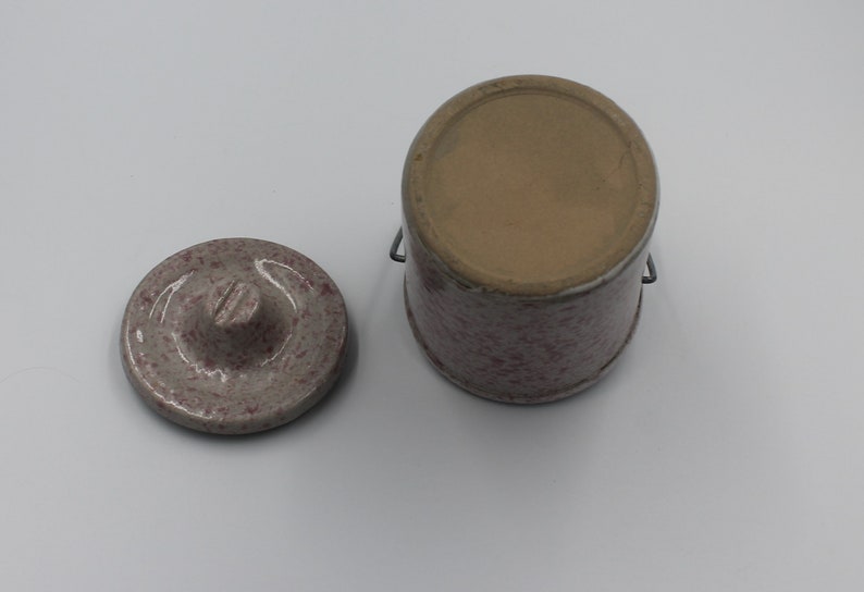 Vintage Pink Speckled Cheese or Butter Crock, Stoneware Pottery, Wire ...