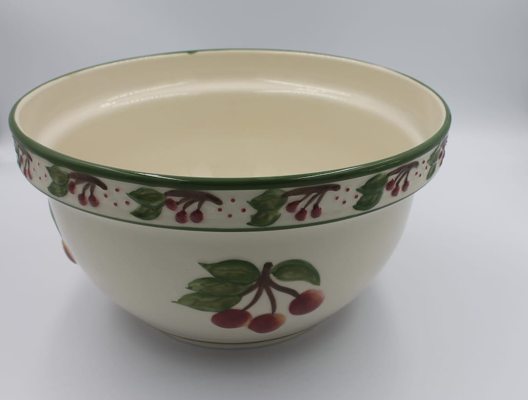 Vintage Ceramic Mixing Bowls, Embossed Cherries, Green Trim, Majolica ...