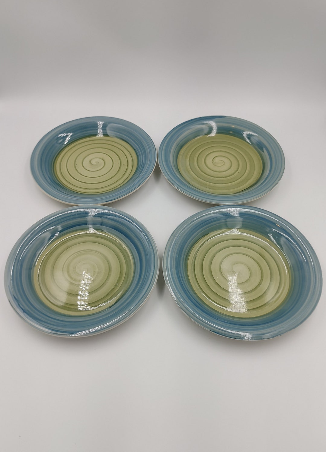 Pier One Blue and Green Colorful Swirls Stoneware Salad Plates ...