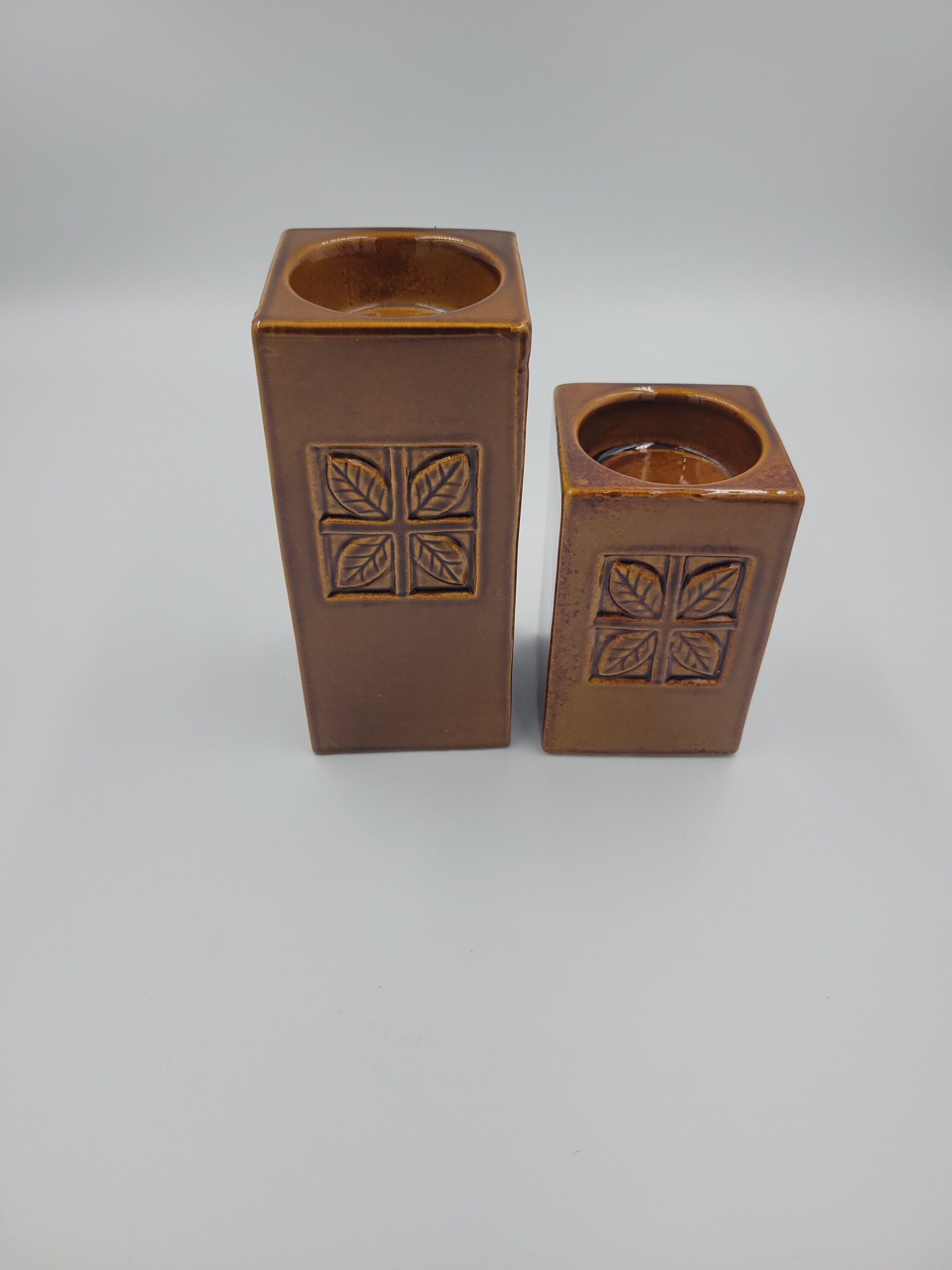 1970s Rust Ceramic Staggered Column Candle Holders W Leaves 2 - Etsy
