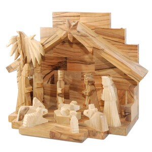 Carved Olive Wood Nativity Set Faceless Figures Christmas Gift Nativity ...