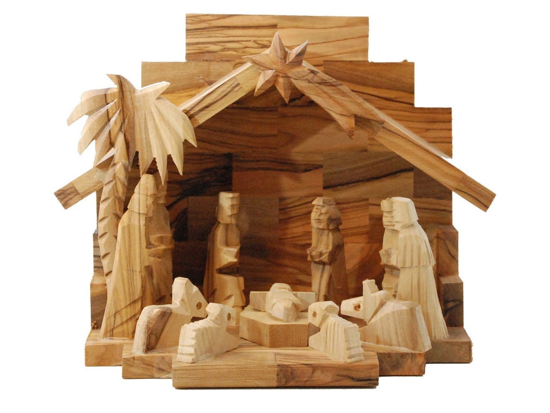 Carved Olive Wood Nativity Set Faceless Figures Christmas Gift Nativity ...