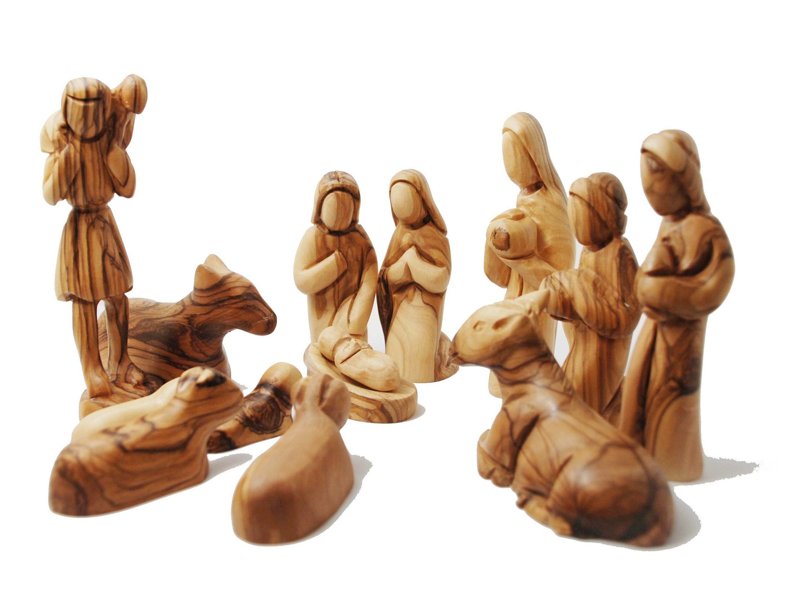 Unique Olive Wood Nativity Figures Hand Carved Scene Christmas | Etsy