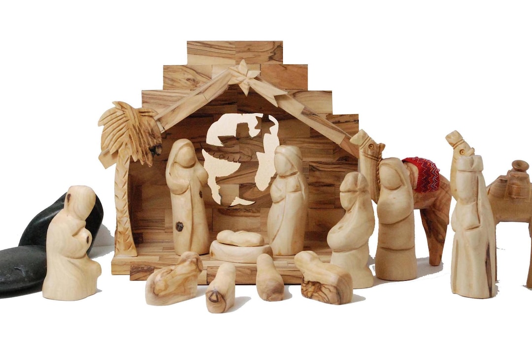 Olive Wood Nativity Set Faceless Carved Figures Christmas Gift From the ...