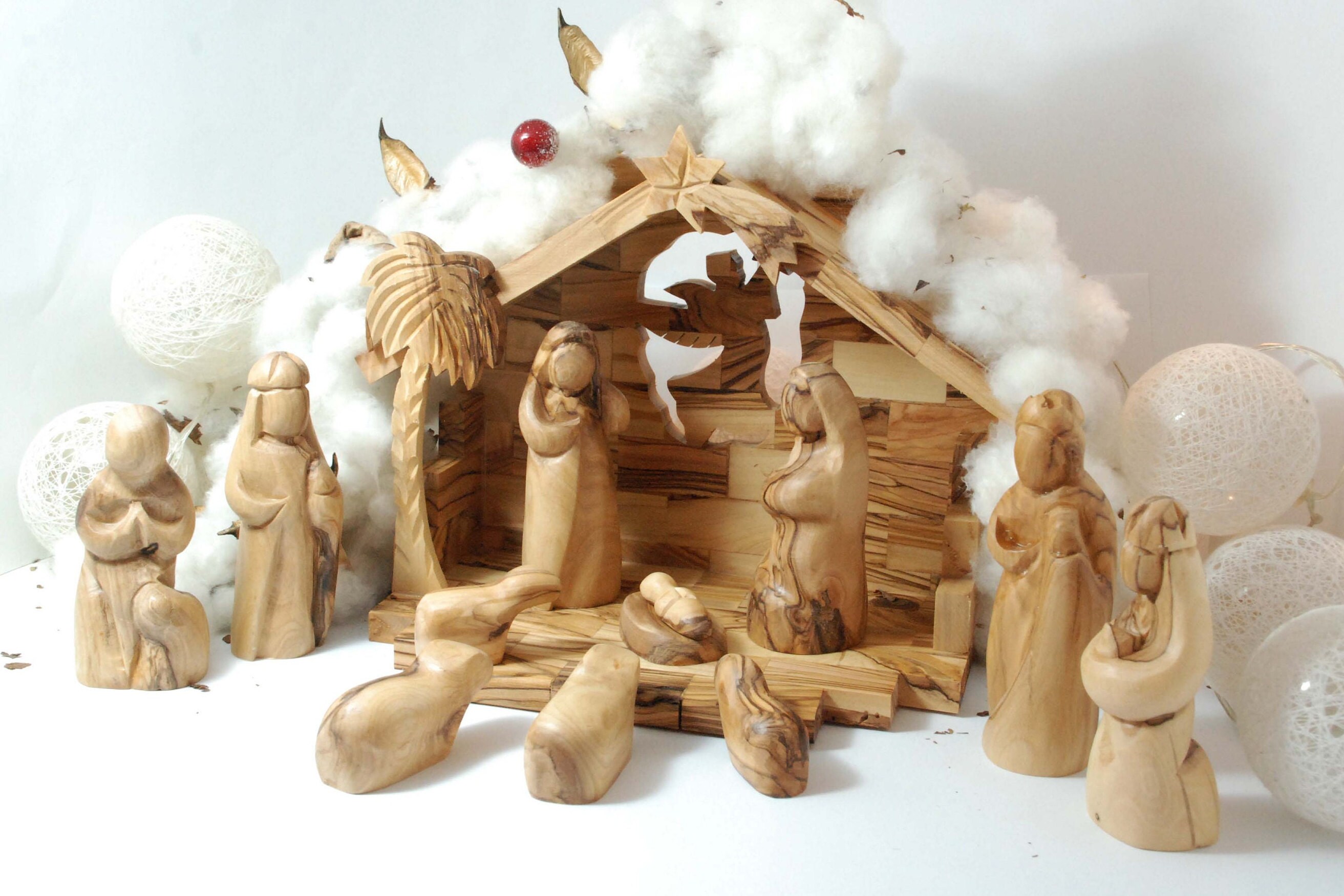 Olive Wood Nativity Set Faceless Carved Figures Christmas Gift - Etsy