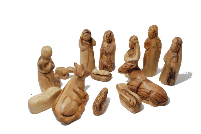 Olive Wood Nativity Figures Cow Donkey Camel Hand Carved Scene ...