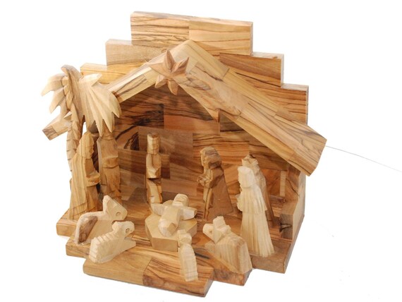 Carved Olive Wood Nativity Set Faceless Figures Christmas Gift - Etsy