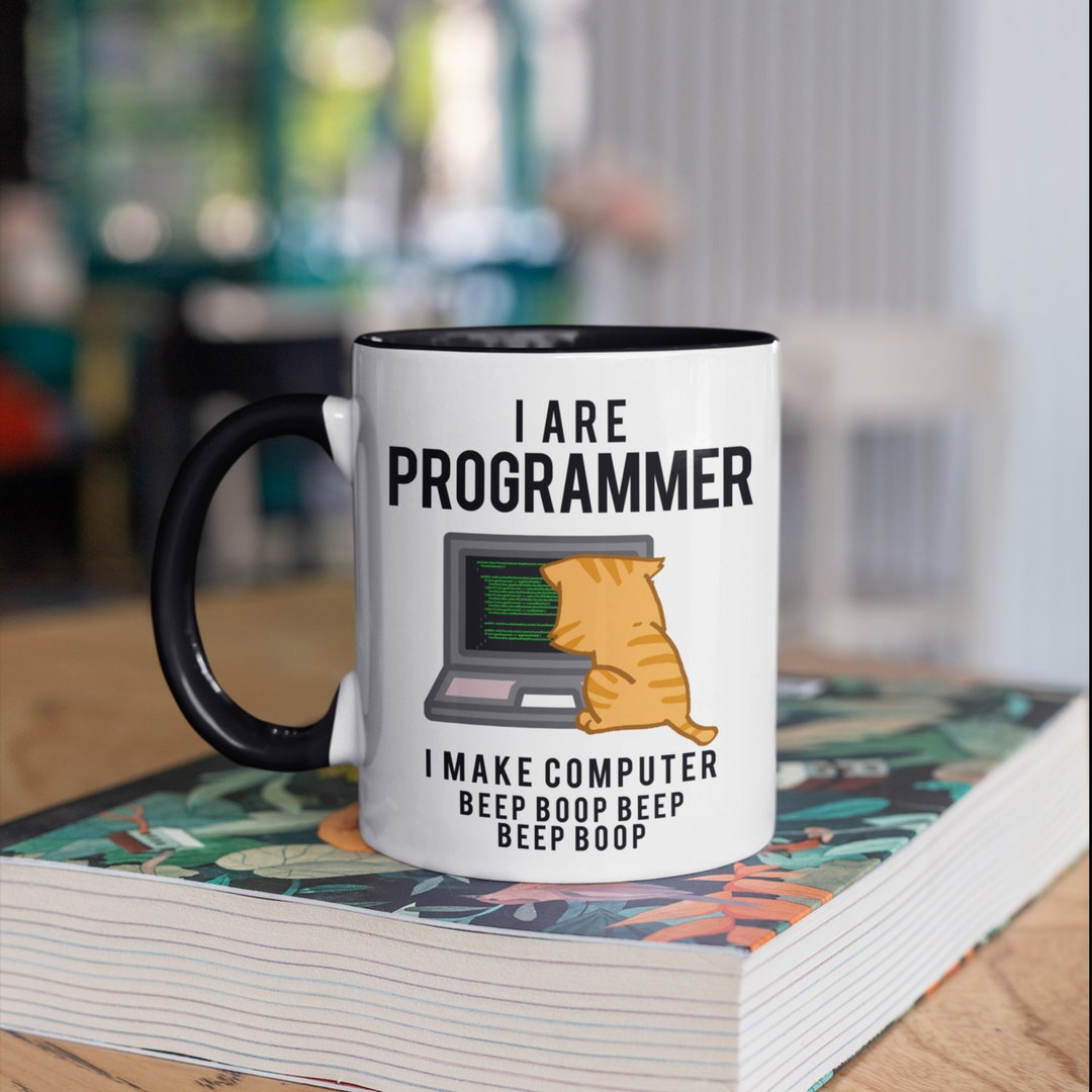 Computer Programmer Cat Funny Mug, Computer Coder Pun Nerd Meme Mugs ...