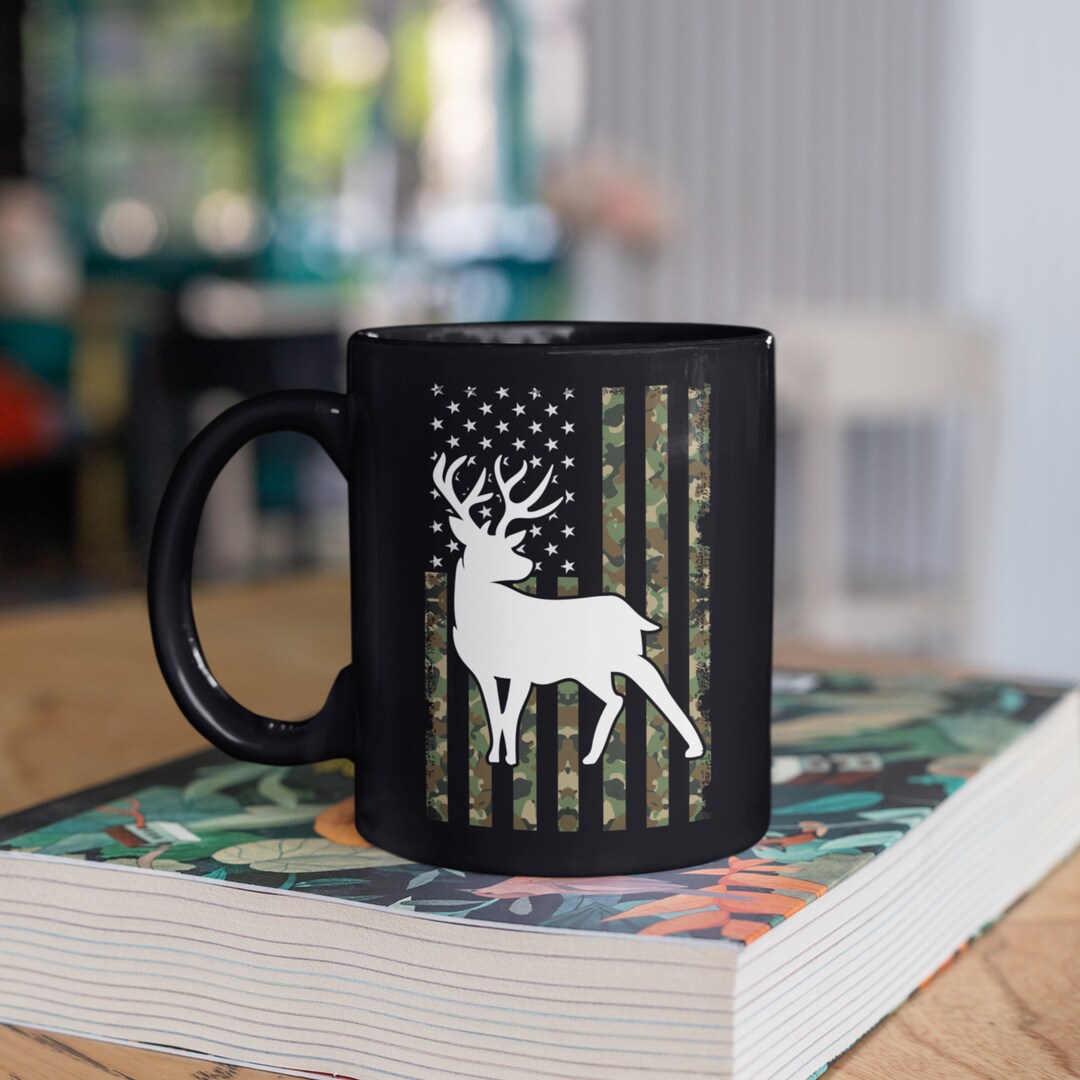 Camo Hunter USA Flag Mug, American Deer Hunting Coffee Mugs, Tumbler ...