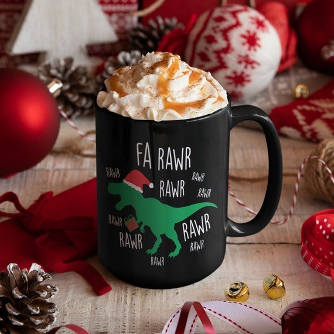 Christmas Dinosaur Mug, Santa T-rex Funny Xmas Coffee Mugs ...