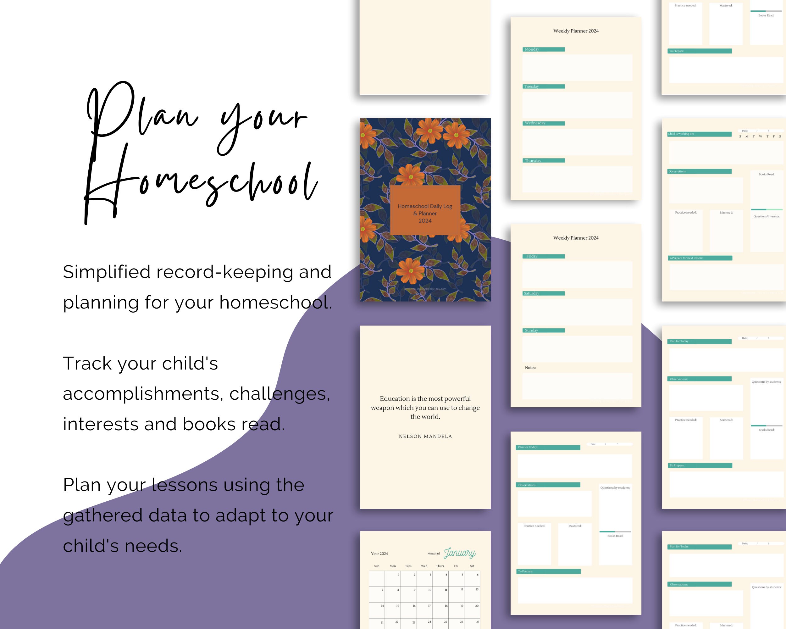 Homeschool Planner 2024 Instant Download Daily Log Weekly Planner ...