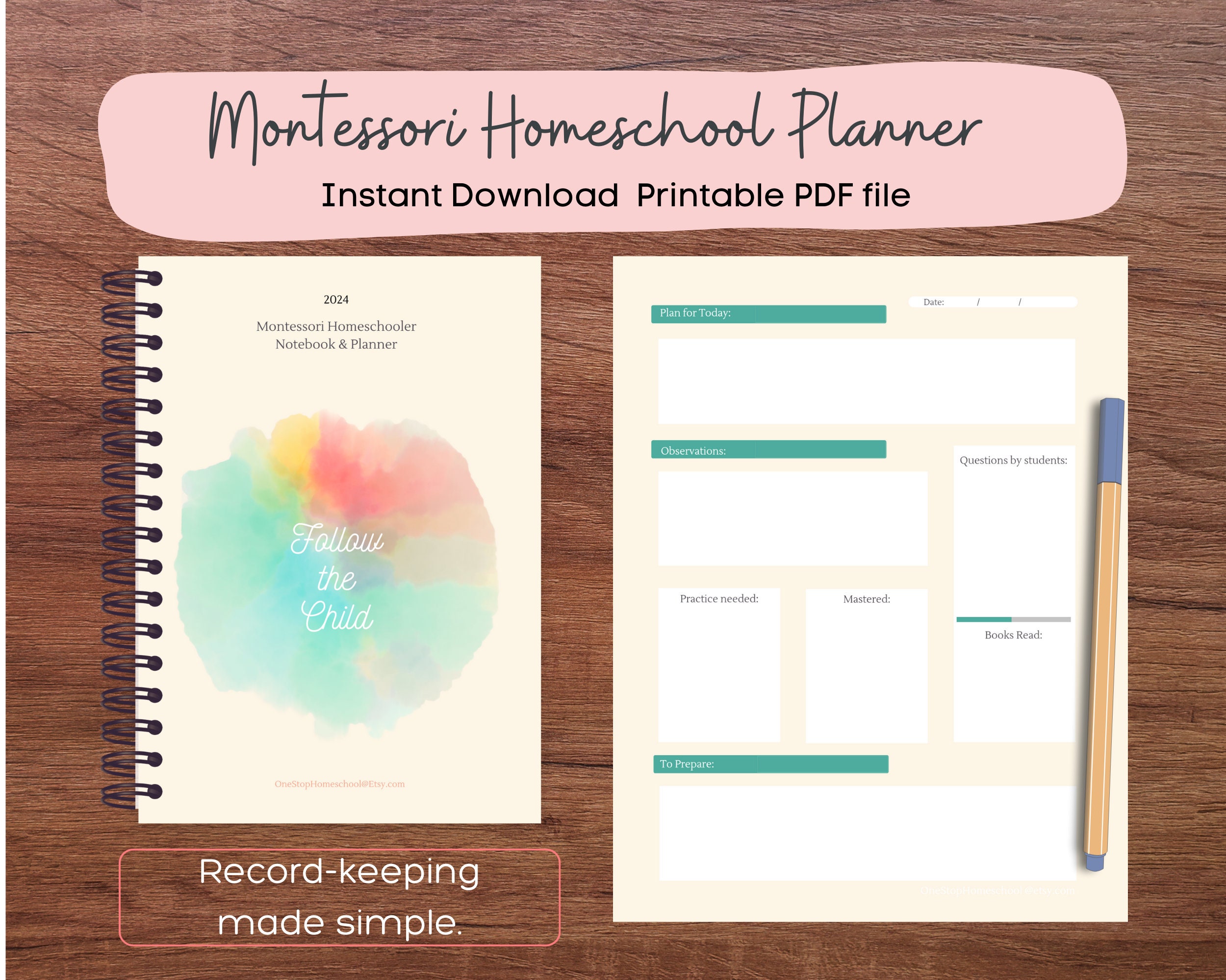 Planner for Homeschool 2024 Printable PDF Template for Montessori Logs ...