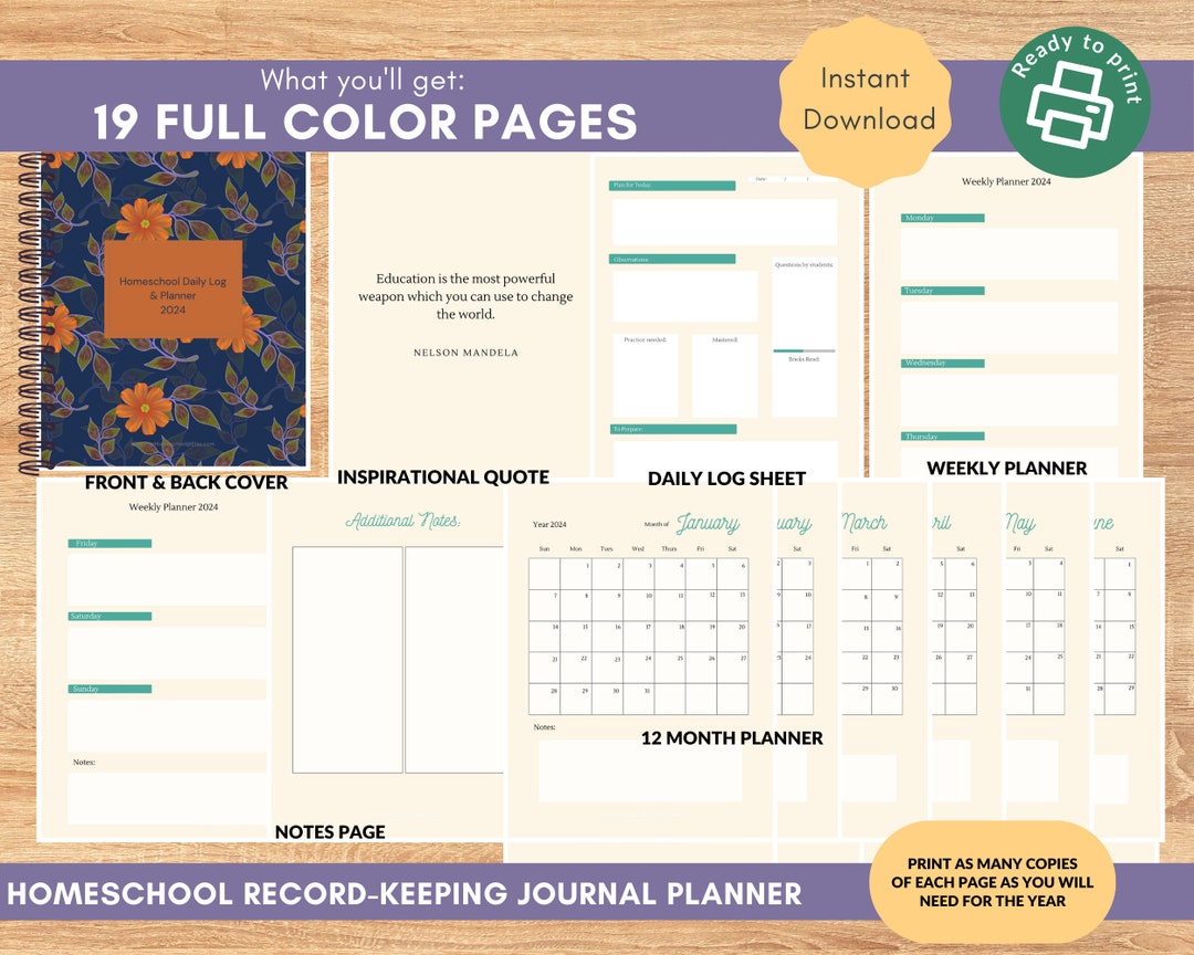 Homeschool Planner 2024 Instant Download Daily Log Weekly Planner ...